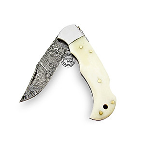 Hunting Edge Camel Bone 6.5'' 100% Handmade Damascus Steel Folding Pocket Knife 100% Prime Quality
