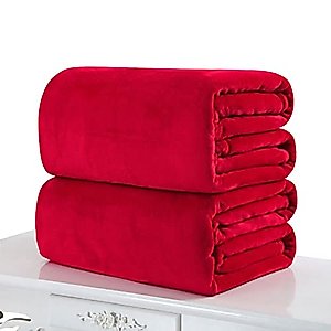 KOqwez33 Textured Soft Blanket, Warm and Lightweight Throw Blanket, Ultra Soft Warm Cozy Throw Blanket Rug Plush Fleece Bed Sofa Couch Pad Home - Red