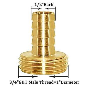 Joywayus Brass 1/2" Barb x 3/4“GHT Thread Swivel Knurling and Hex Garden Water Hose Pipe Repair Connector Fitting with Stainless Clamp (4PCS)