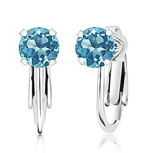 Gem Stone King 925 Sterling Silver Swiss Blue Topaz Clip On Earrings For Women (2.00 Cttw, Gemstone Birthstone, Round 6MM)