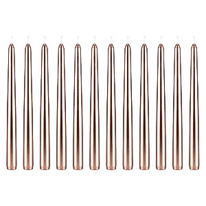 Mega Candles 12 pcs Unscented Rose Gold Taper Candle, Hand Poured Wax Candles 10 Inch x 7/8 Inch, Home Décor, Wedding Receptions, Baby Showers, Birthdays, Celebrations, Party Favors & More