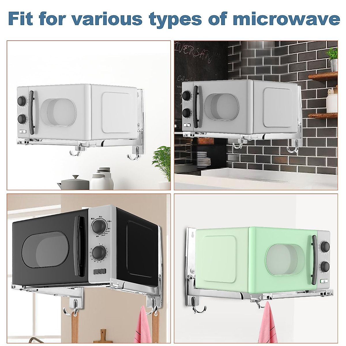 Microwave Bracket Wall Mount, Stainless Steel Microwave Oven Stand Shelf Rack, Heavy Duty and Sturdy Brackets for Kitchen Space Saver, Max Load 100 lbs