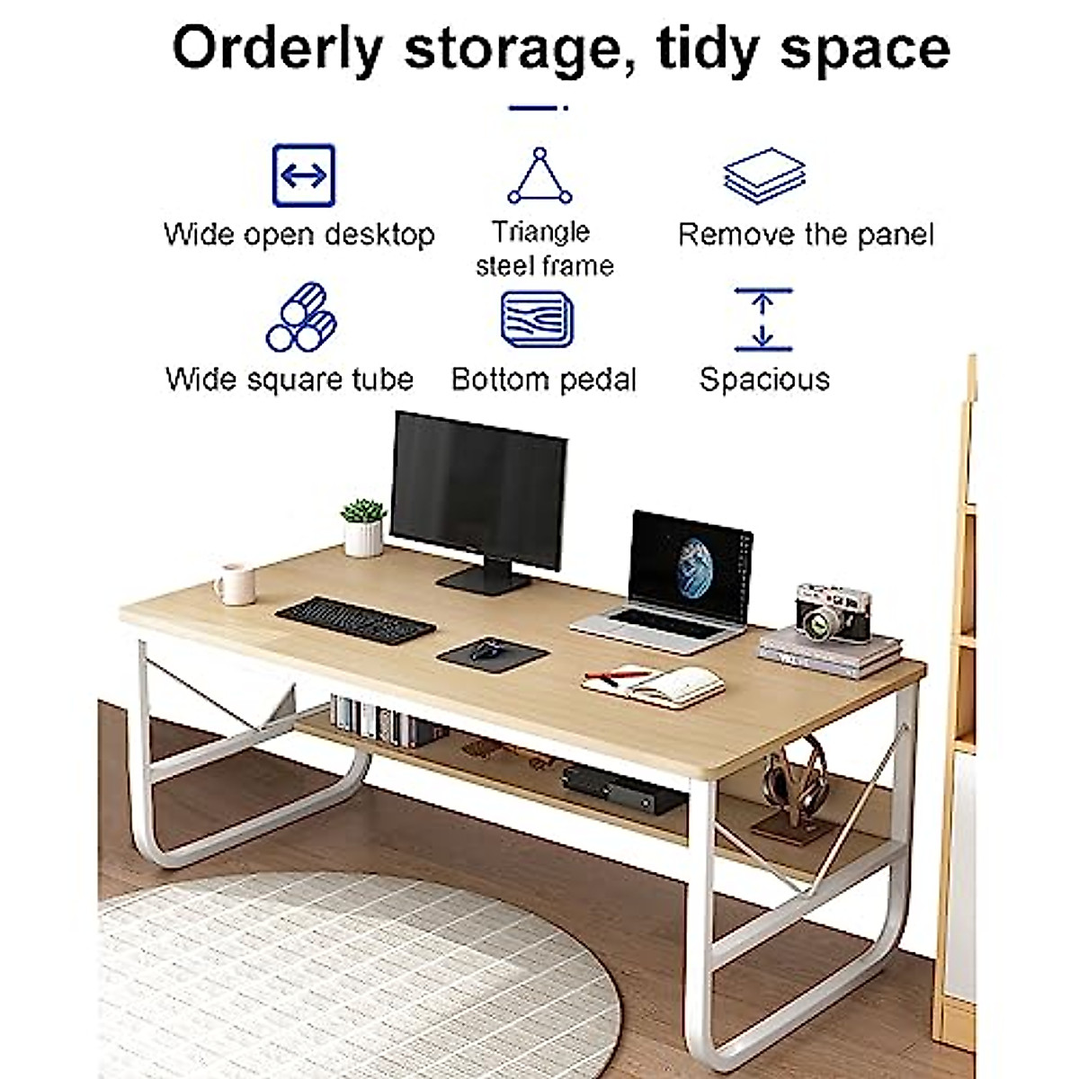 Computer Desk with Shelves, Executive Desk Writing Table Modern Simple Study Desk with Bookshelf,pc Work Table Workstation for Home Office(100x60x73cm(39x24x29in), Pear Wood)
