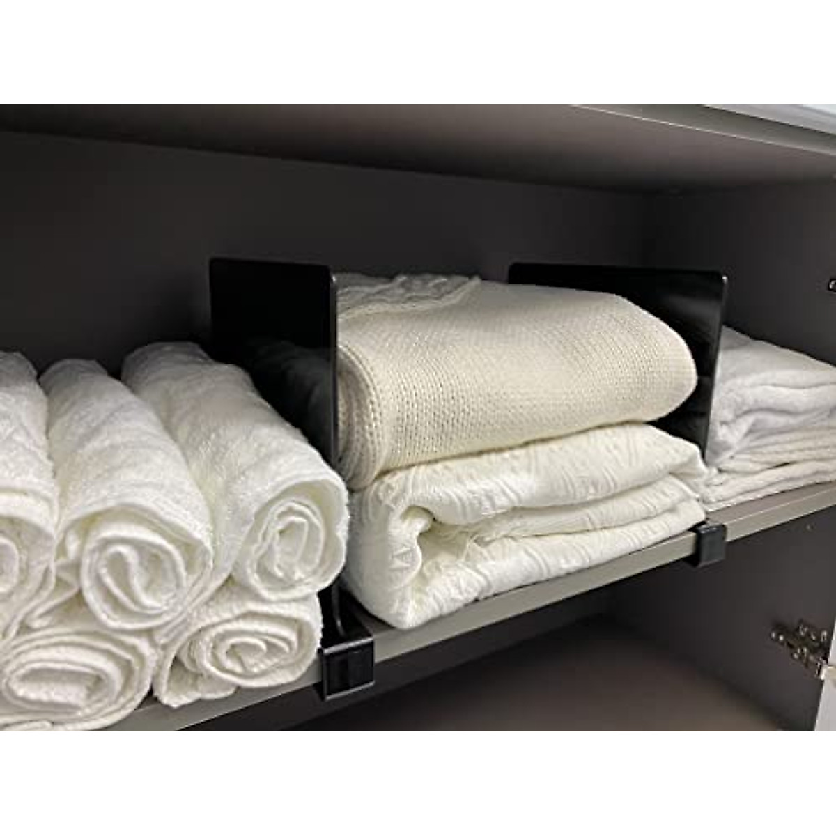 CY craft Acrylic Shelf Dividers for Closets,Wood Shelf Dividers, 4 PCS Black Shelf Separators,Perfect for Clothes Organizer and Bedroom Kitchen Cabinets Shelf Storage and Organization