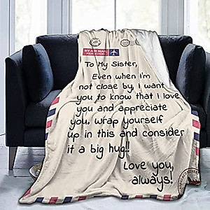 Gifts for Sister, Sisters Gifts from Sister, Best Birthday Gifts for Sister from Brother, Unique Flannel Blanket to My Sister for Christmas, Ultra-Soft Warm Letter Print Throw Blanket 60" x 50"