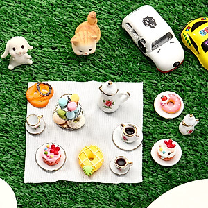 40 Pcs 1:12 Scale Dollhouse Miniature Kitchen Accessories Set Includes 15 Flower Pattern Porcelain Tea Cup 24 Mixed Pretend Cake Foods 1 Mini Three-Tier Cake Stand for Decor Supply (Sweet Style)