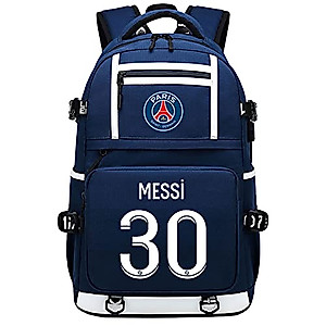 Waroost PSG Novelty Bagpack Messi Canvas Bookbag-Lightweight Large Knapsack with USB Charging Port for Travel,Outdoor
