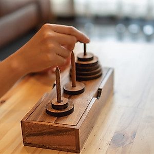 BSIRI Fun Puzzle Board Games Gifts of Hanoi Tower (9 Rings) with Wooden Designs for Brain Teasers Logic Games Kids and Adults to Challenges Mastermind Game and Think for Fun Learning Tower Puzzles