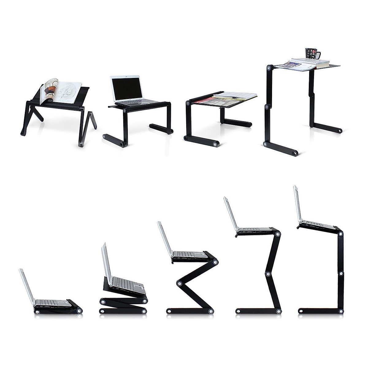 PWR+ Laptop Table Stand Adjustable Riser: Portable with Mouse Pad Fully Ergonomic Mount Ultrabook MacBook Gaming Notebook Light Weight Aluminum Black Bed Tray Desk Book Fans Up to 17 inch