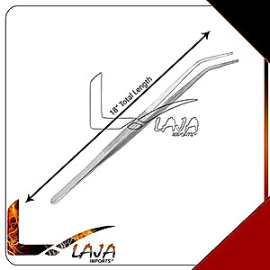LAJA Imports Stainless Steel Extra-Long 18 Inch Tongs Tweezers Curved with Precision Serrated Tips for Garden, Kitchen, Indoor & Outdoor