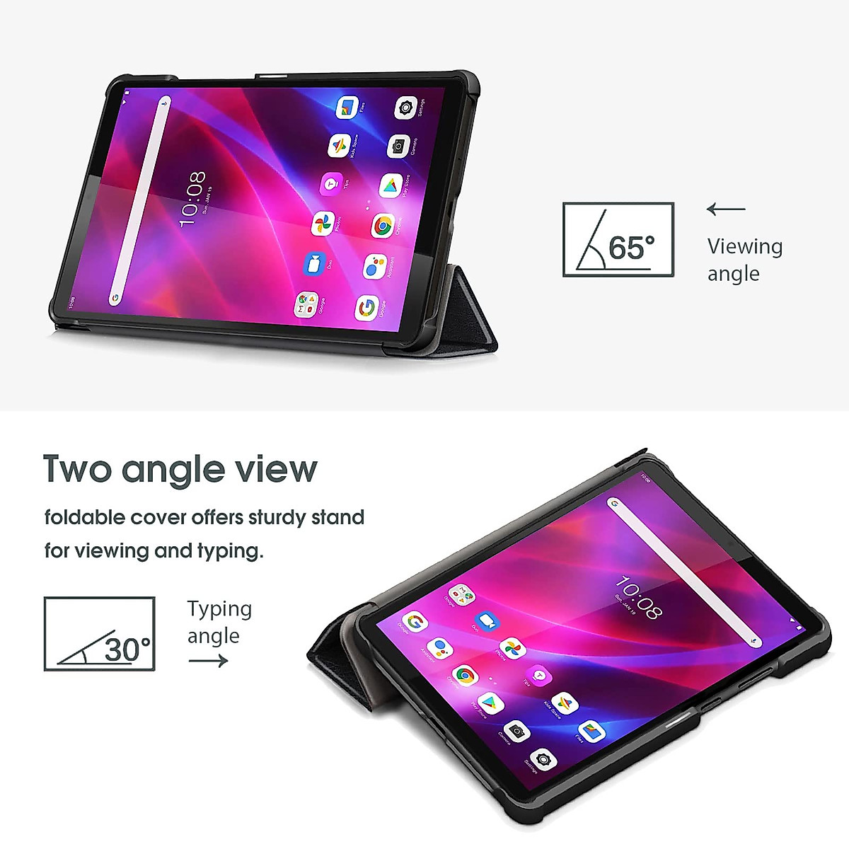 ProCase for Lenovo 8.0 Inch Tab M8 Gen 3 2022/ Smart Tab M8 Gen 3 2022/Tab M8 HD LTE 2021/ Tab M8 HD/Smart Tab M8/Tab M8 FHD 2019, Slim Hard Shell Protective Cover for Lenovo M8 8" Tablet -Black