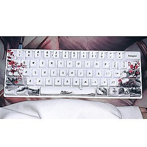 S-YUWEN 71 Keys PBT Keycaps Set - Five Sides Dye-subbed 71 Keys OEM Profile Keycaps 3 Languages for Standard Mechanical Gaming Keyboard DIY Unique Chinese Plum Blossom Theme, one size
