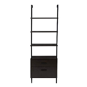 9zH&K 3 Tiers Ladder Bookshelf with Wide Storage Cabinet, Industrial Rustic Brown Wall-Mounted Bookcase Open Display Rack Storage Shelves for Living Room, Bedroom, 23.62"x11.81"x70.87"(LxWxH)