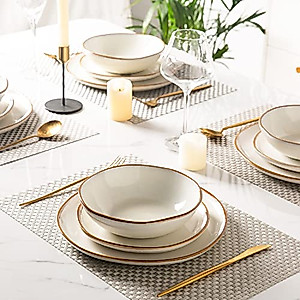 AmorArc Ceramic Dinnerware Sets,Handmade Reactive Glaze Plates and Bowls Set,Highly Chip and Crack Resistant | Dishwasher & Microwave Safe,Service for 4 (12pc)