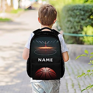 Mercuryelf Personalized Basketball Backpack for Boys Girls, 16 Inch Black Backpacks for School Travel, Cool Lightweight Bookbag for Kids