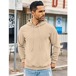 COOFANDY Men's Casual Hoodie Hipster Tactical Sweatshirt Athletic Pullover Hooded Sweatshirt Khaki