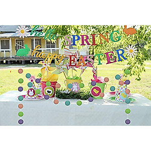 Hello Spring & Happy Easter Banner, Easter Party Decorations for the Home, Spring Party Banner Decorations, Happy Easter Bunny Bunting Garland Easter Decor,Spring Easter Mantel Fireplace Hanging Decor