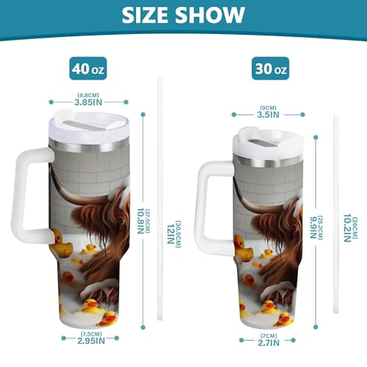 RPLIFE Highland Cow in Bathtub Stainless Steel Coffee Tumbler, Insulated Tumbler, Tumblers for Women