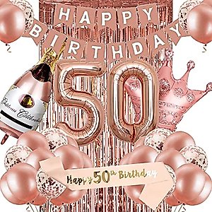 50th Birthday Decorations for Women, Rose Gold 50th Birthday Party Decoration for Her, 50th Happy Birthday Banner Kits Rosegold Balloons Decoration for Girls Women 50th Birthday Party Supplies
