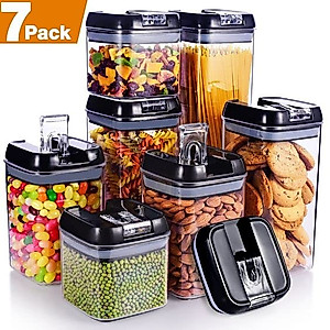 Contenedores de almacenamiento para el hogar y la cocina accesorios de alimentos con tapas herméticas set de 7 piezas para almacenamiento y organización de la despensa (sets 7 piezas)