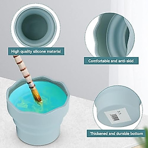 Portable Collapsible Paint Brush Washer, Silicone Washing Bucket Brush Holder Cleaner Painting Water Cup for Watercolor Acrylic Oil Painting(Blue)