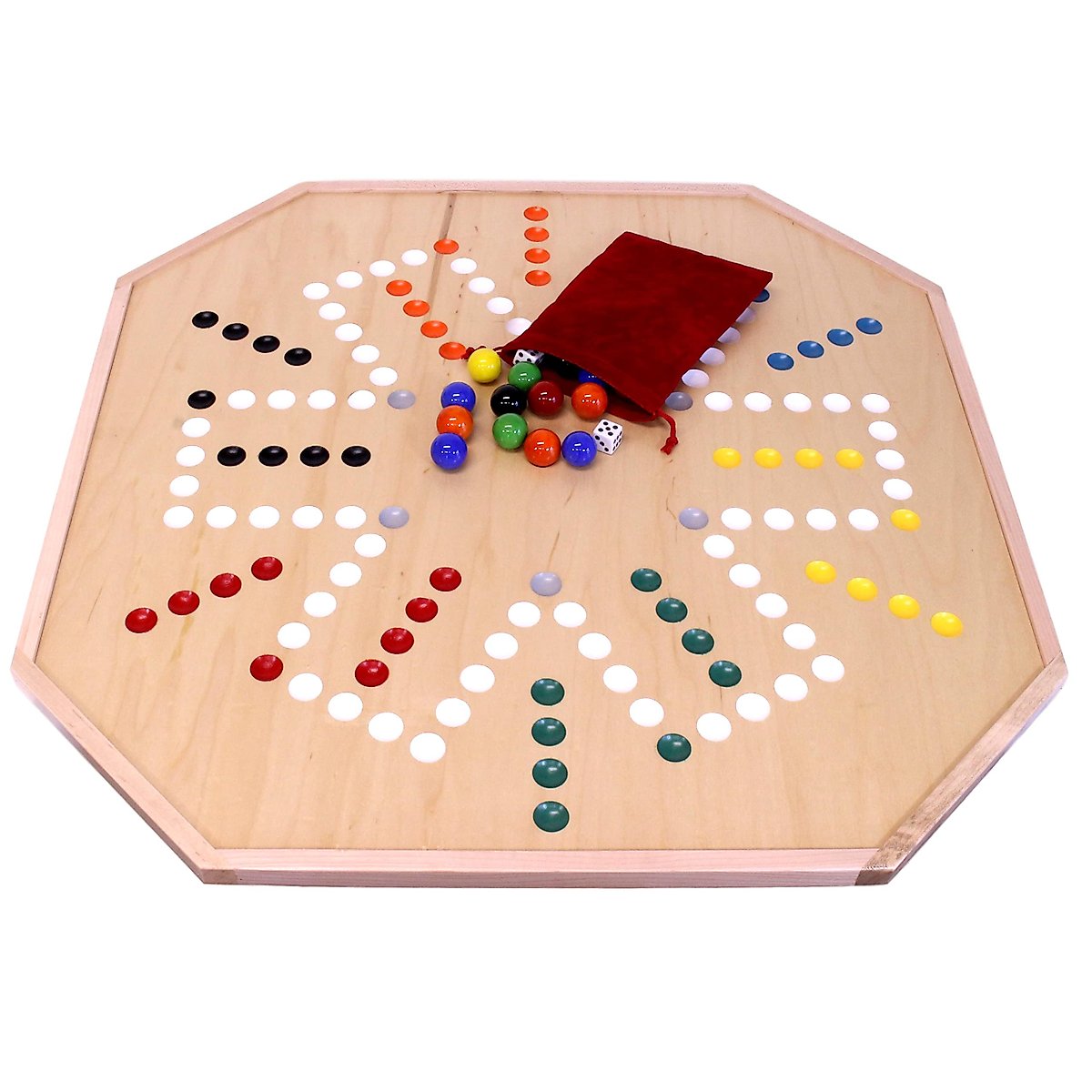 AmishToyBox.com Large Wahoo Marble Game Board Set - 25" Wide - Maple Wood - Double-Sided - with Large 1" Marbles and Dice Included