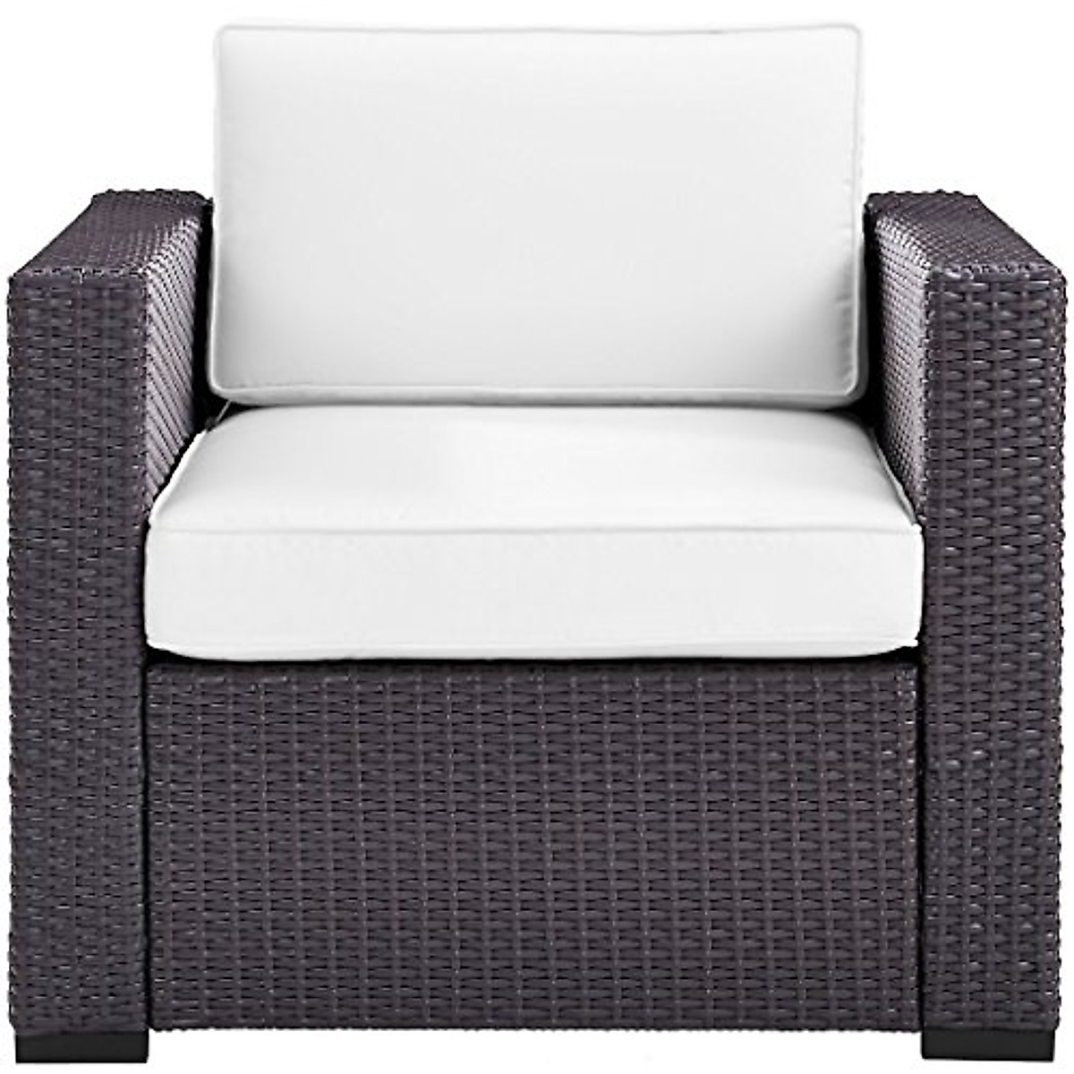 Crosley Furniture KO70130BR-WH Biscayne Outdoor Wicker Arm Chair with White Cushions - Brown