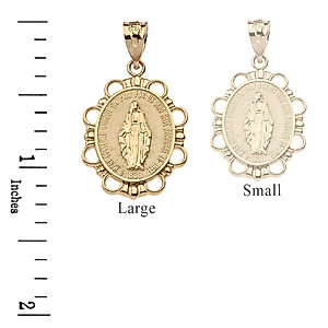 Religious Jewelry Solid 10k Yellow Gold Miraculous Medal Of Blessed Virgin Mary Pendant (Large)