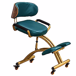 Rolling Kneeling Chair with Back Support, Ergonomic Adjustable Stool for Improve Your Posture with Faux Leather Knees Cushions and Flexible Casters for Home Office,Green