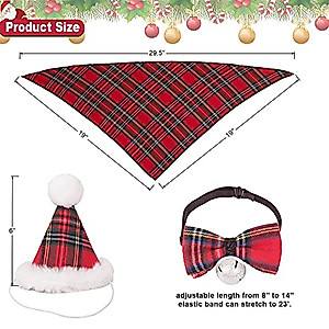 ADOGGYGO Christmas Dog Bandana Hat Bowtie, Red Plaid Dog Christma Bandana Scarf Xmas Dog Hat Cute Plaid Dog Bow, Dog Christmas Costume Accessories for Small Medium Large Dogs Pets (Large, Red-2)