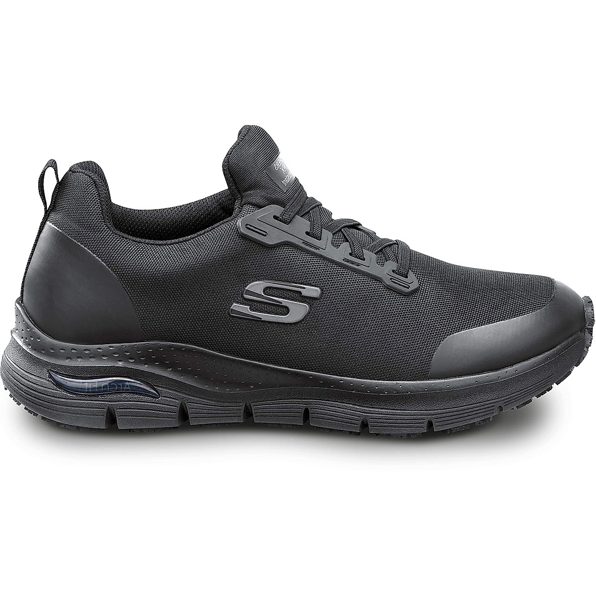 Skechers Work Arch Fit Jake, Men's, Black, Slip On Athletic Style, MaxTrax Slip Resistant, Soft Toe Work Shoe (9.5 M)