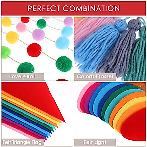 4 Pieces Colorful Garland Banner Felt Balls Garland Tassel Triangle Flags Light Bulb Banners for Christmas Holiday Wedding Party Wall Decorations