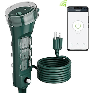 HBN Outdoor Smart Plug Waterproof WiFi Outdoor Outlet Timer with 6 Grounded Outlets, Remote & Voice Control Heavy Duty Yard Stake Plug Compatible with Alexa and Google Assistant No Hub Required