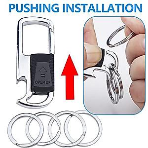 Mtverver Metal Keychain Car Key Chain Holder Clip with 4 Detachable Key Rings ，Bottle Opener Keychain (Black)