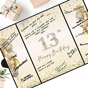 DARUNAXY Black Gold 13th Birthday Party Decorations, Happy 13th Birthday Alternative Signature Guest Book for Boys & Girls Sweet 13 Years Old Gifts 13 Birthday Signing Card Board Party Supplies