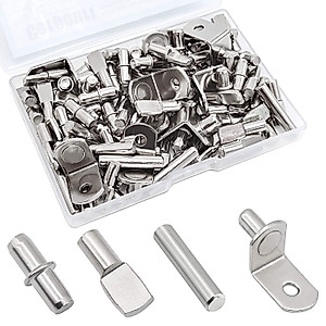 104Pcs Shelf Pins Kit,4 Styles Nickel Plated Shelf Support Pegs,Bookshelf Pegs for Shelves,Cabinet Shelf Bracket Pegs Shelf Pins Holders for Kitchen Furniture & Closet ( 5mm & 1/4inch )
