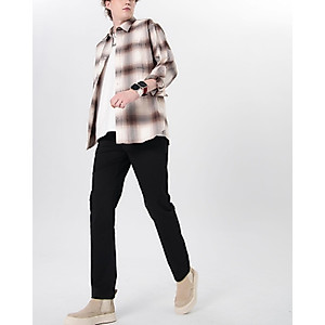 Plaid&Plain Men's Slim Fit Khaki Pants Men's Tapered Chino Pants 8801Black 29X28