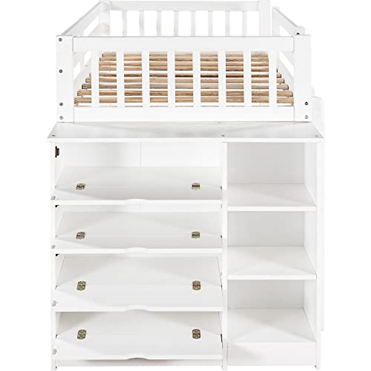 Harper & Bright Designs Twin Over Twin Bunk Bed with Storage Shelves, Kids Low Bunk Bed Frame with Bookcase, Floor Bunk Bed for Toddlers, Kids, Teens (New, White)