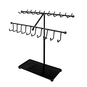 ZSEDP Jewellery Stand - Metal Display Stand With 30 Hooks And Bottom Tray Storage For Necklace, Bangles, Bracelet