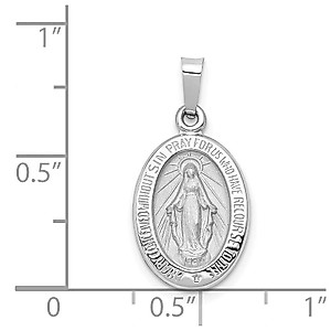 14k White Gold Polished/Satin Miraculous Medal Hollow Pendant QXR1400