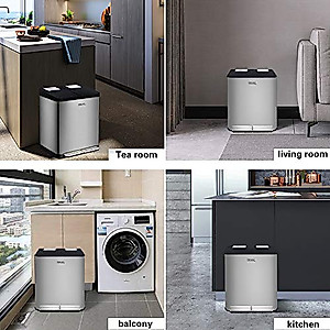 DBAL Trash Can Kitchen, 30 Liter Stainless Steel Trash Can 2 x4 Gallon Soft Close Lid and Airtight Suit for Kitchen Office Home Use