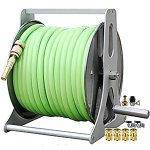 ZYCSKTL Garden Hose Reel Cart Small,Portable Outdoor Cleaning Water Pipe Truck, Wall-Mounted Pet Bath Reel Cart, Garden Storage Set (Color : Silver, Size : +DN15 20m Pipe)