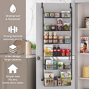 COVAODQ 6-Tier Pantry Door Organization and Storage Over the Door Pantry Organizer Metal Hanging Kitchen Spice Rack Can Organizer