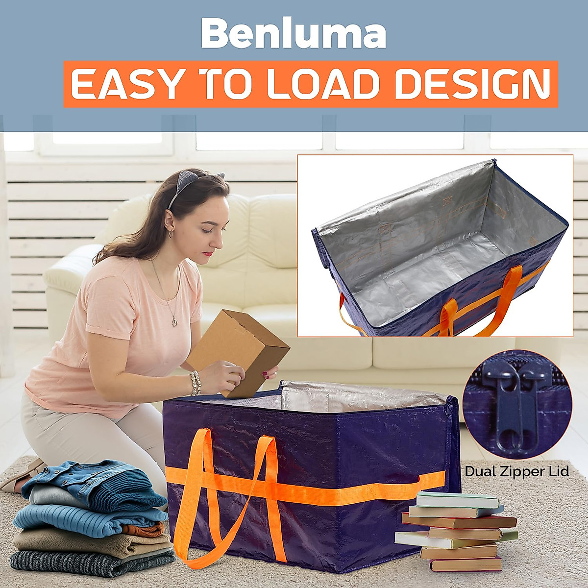 Benluma 6-Pack Extra Large Moving Bags, Moving Totes with Zippers, Heavy Duty Moving Bags Medium and Large Alternative, Packing Boxes for Moving Supplies, Moving Totes Alternative