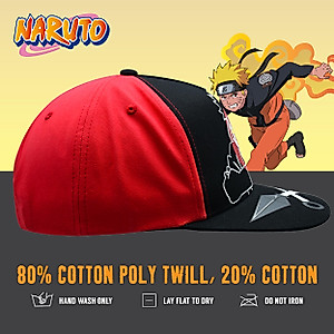 Naruto Baseball Hat, Jutsu Daggers Design Adult Snapback Cap with Flat Brim, Red/Black, One Size