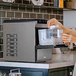 Gevi Household V2.0 Countertop Gemi Nugget Ice Maker | Self-Cleaning Pellet Ice Machine | Stainless Steel Housing |16.7''H Fits Perfectly Under Wall Cabinet | Black with Viewing Window