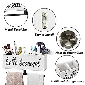 Wood Hair Tool Organizer, Hair Styling Tool Organizer for Straightener, Curling, Bathroom Organizer Hair Dryer Holder Wall Mount, Blow Dryer Holder with Towel Bar, Hair Accessories Organizer 