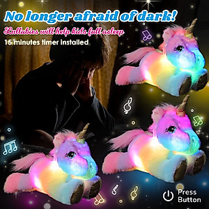 Cuteoy Musical Plush Unicorn Stuffed Animal Glowing LED Light-up Nightlight Toys Singing Lullabies Birthday Christmas Plushies Gifts for Kids Boys Girls,13"