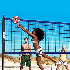 GSE Portable Volleyball Complete Set for Outdoor Backyard, Lawn, Park, and Beach. Professional Volleyball Net System with Poles, Volleyball & Pump, Boundary Line, and Carrying Bag(Recreational)