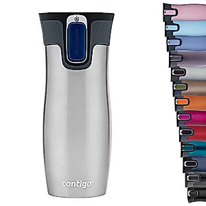 Contigo West Loop Autoseal Travel Mug, Stainless Steel Thermal Mug, Vacuum Flask, Leakproof Tumbler, Coffee Mug with BPA Easy-Clean Lid, 470 ml, Stainless Steel
